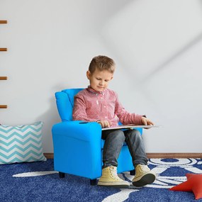 HOMCOM Dětské křeslo s funkcí polohování Mini pohovka pro děti 3-6 let Modrá s držákem na nápoje 62x52x69cm ideální do dětských pokojů