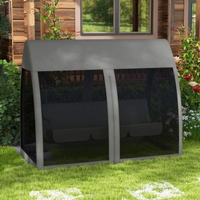 Outsunny 2-v-1 Hollywoodská houpačka s ležící funkcí - 3-místná zahradní houpačka s markýzou a síťkou proti hmyzu, nosnost až 300 kg, lehátko do zahr…