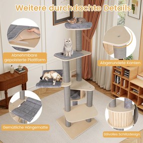 Costway 197 cm kočičí věž vícepatrový kočičí strom s polstrovaným horním