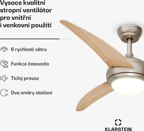 Klarstein El Paso stropní ventilátor se světlem | 132 cm | 35 W | Tichý provoz | Dřevo