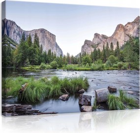 Obraz 80x60 Horská krajina řeka údolí příroda klid zeleň skála