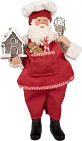 Vánoční dekorace Santa v zástěře s perníkovou chaloupkou - 16*9*26 cm