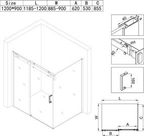 BPS-koupelny Obdélníkový sprchový kout HYD-ZBD-900 120x90 cm chrom/transparent - bez vaničky
