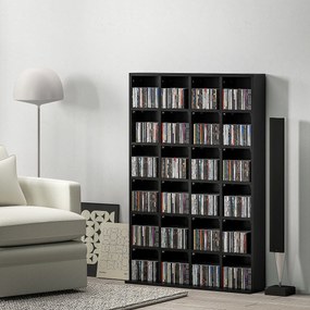 HOMCOM Knihovna na CD a DVD, Multimedia Skříň se 24 Přihrádkami, max. Kapacita 480 CD/312 DVD, Dřevěná Knihovna s Nastavitelnými Policemi, 89 x 20 x 1