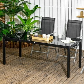 Obdélníkový zahradní stůl Outsunny pro venkovní jídelnu pro 8 osob s tvrzeným sklem a hliníkovým rámem 180 x 80 x 72 cm Černý