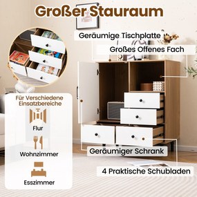 Costway Bufetový příborník středověká moderní úložná skříň s 4 zásuvkami