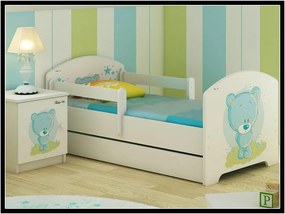 Dětská postel Oskar Modrý medvídek 160x80 cm - Norská borovice - 1x krátká + 1x dlouhá zábrana bez šuplíku