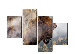 Vícedílný obraz Bizon Na Pozadí Mlžného Lesa Nedostatek Nedostatek Přírodní plátno 160x100