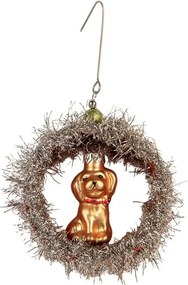 Vánoční ozdoba skleněný pejsek ve věnečku - 8*4*9 cm