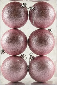 Sada vánočních ozdob růžová glitter 8 cm plastové koule, balení 6 ks