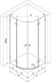 Mexen Lunar, L pravý půlkruhový sprchový kout 100 x 90 cm, 8mm čiré sklo, grafitový profil, 833L-100P-090L-95-00