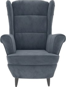Křeslo ušák se stoličkou tmavě šedé samet 3115932