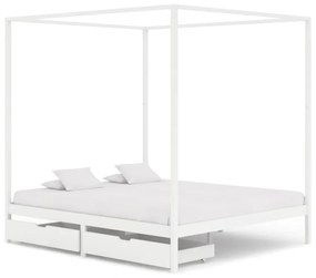 Rám postele s nebesy 2 zásuvky bílý masivní borovice 160x200 cm,  3060445 HangarStore.cz