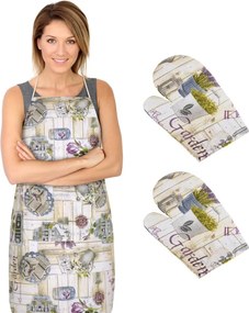 Bellatex Kuchyňská zástěra+chňapka 2ks EMA Fialová,Béžová