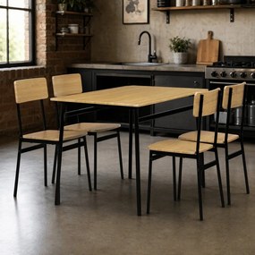 Set jídelní (1+4), MDF dekor divoký dub, černý kov (110 x 70) cm hnědá
