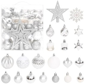 70dílná sada vánočních ozdob stříbrná a bílá - Default Title