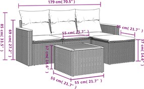 5dílná zahradní sedací souprava s poduškami černá polyratan 3258311