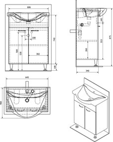 Aqualine KERAMIA FRESH 50065 umyvadlová skříňka 60 cm dub platin