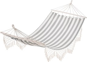 Pohodlná závěsná houpací síť Outsunny 200x100 cm se dřevěnými tyčemi, nosnost 120 kg, na terasu, balkon nebo kempování, šedá a krémová | Aosom