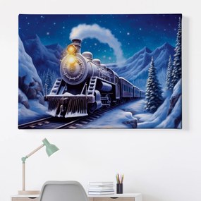 Obraz na plátně - Parní vlak projíždí zimní krajinou FeelHappy.cz Velikost obrazu: 120 x 80 cm