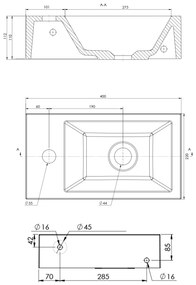 Sapho, AMAROK litý mramor umyvadlo 40x11x22cm, bílé, baterie vlevo, AR400