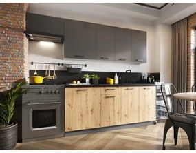 Sestava kuchyňského nábytku Turan 1 240, Osvětlení: osvětlení LED - bílé, Barva: šedá / artisan + šedý grafit + černá skála