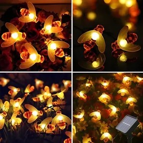 X-SITE Včela MFD-001 bílá / LED světelný řetěz / solární / 5 m / 8 fun