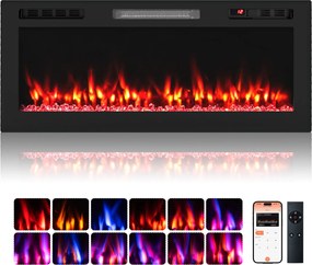 Costway 42'' Elektrický krb 750 W/1500 W vestavěný krb s APP s podporou WiFi