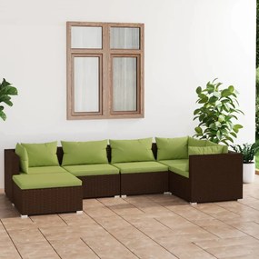 vidaXL 6dílná zahradní sedací souprava s poduškami polyratan [3101811] Barva: Hnědá a zelená