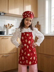 Sinsay - Vánoční kuchyňská zástěra a čepice s motivem perníčků - červená
