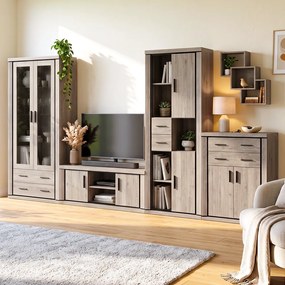 DALLAS t | vitrína D16 | 58 cm | se skleněnými policemi a zásuvkami | UNI provedení | dub trufla