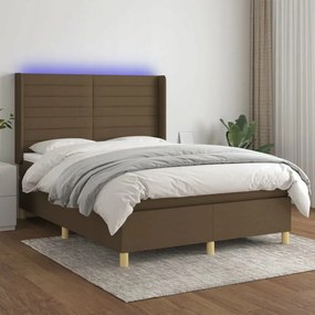Box Spring Postel S Matrací A Led Textil Tmavě Hnědá vodorovné pruhy 140