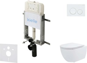 kielle Genesis New - Set předstěnové instalace, klozetu Oudee, Vortex Rimless+, sedátka softclose a tlačítka Gemini New I, lesklá bílá 30502SZ01