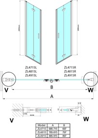 Polysan ZOOM sprchové dveře do niky 700 mm čiré sklo pravé ZL4715R-03