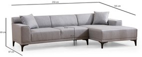 Designová rohová sedačka Dellyn 250 cm světle šedá - pravá