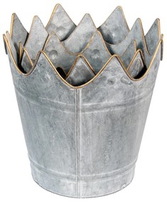3ks zinkový plechový obal na květináč ve tvaru koruny - Ø 29*29 / Ø 26*27 / Ø 22*24 cm
