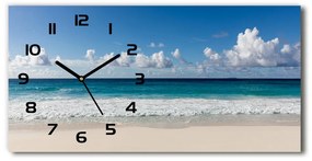 Wallmuralia Skleněné hodiny na stěnu tiché Pláž Seychely 60x30 cm