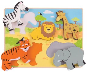 Bigjigs Toys Dřevěné hrubé vkládací puzzle - Safari