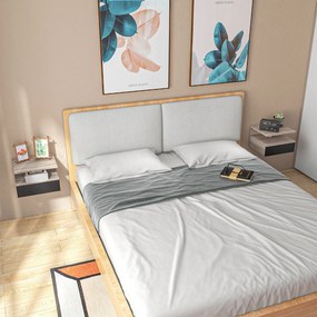 HOMCOM Sada 2 Floating Nočních Stolků Závěsných Nočních Stolků s 1 Šuplíkem a Otevřenou Policí do Ložnice 35x32x22,5 cm Dub a Černá