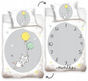 Carbotex Dětské bavlněné povlečení Bunny and Clock, 135x100 cm, šedé Velikost povlečení: 135x100