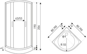 Novoterm Čtvrtkruhový sprchový kout NV-Intro 80x80 chrom/grafit + vanička PL
