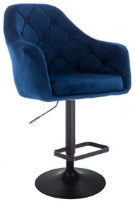 LuxuryForm DESIGN Barová židle ANDORA VELUR na černé kulaté podstavě - modrá