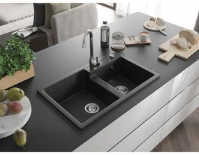 Mexen Tomas, granitový dřez 800x500x190 mm, 2-komorový, černá - zlatá metalíza, 6516802000-75