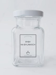 Samolepka na kořenky RYBY NA BYLINKÁCH průhledná 3 × 4 cm základní písmo
