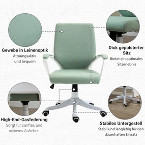 Kancelářská židle Vinsetto ergonomická s houpací funkcí čalouněná 360° otočná kolečka polyester zelená 62x69x92-100cm | Aosom.de