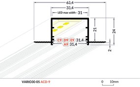 DANLUX LED profilové svítidlo přisazené/zavěšené/zapuštěné lineární 4m 13050lm Teplota světla: 4000K, Barva materiálu: Stříbrná, Typ montáže: Zapuštěná