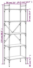 Petromila Knihovna s 5 policemi hnědý dub 56 x 31,5 x 174 cm kompozit