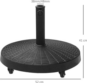 Stojan na slunečník 25 kg Stojan na slunečník s kolečky kulatý ratanový vzhled Stojan na tyče slunečníků s Ø38/48 mm Stojan na zahradu, balkon, černý