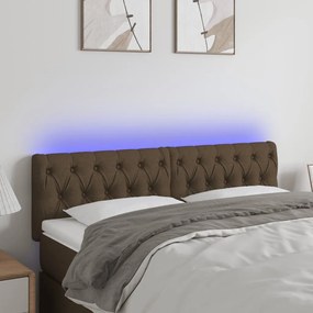 Čelo postele s LED tmavě hnědé 144 x 7 x 78/88 cm textil