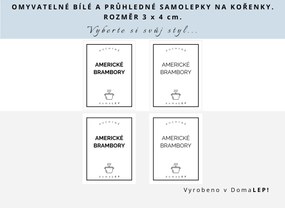 AMERICKÉ BRAMBORY - Samolepka na kořenky 3 x 4 cm | DomaLEP varianta: PRŮHLEDNÁ - základní písmo